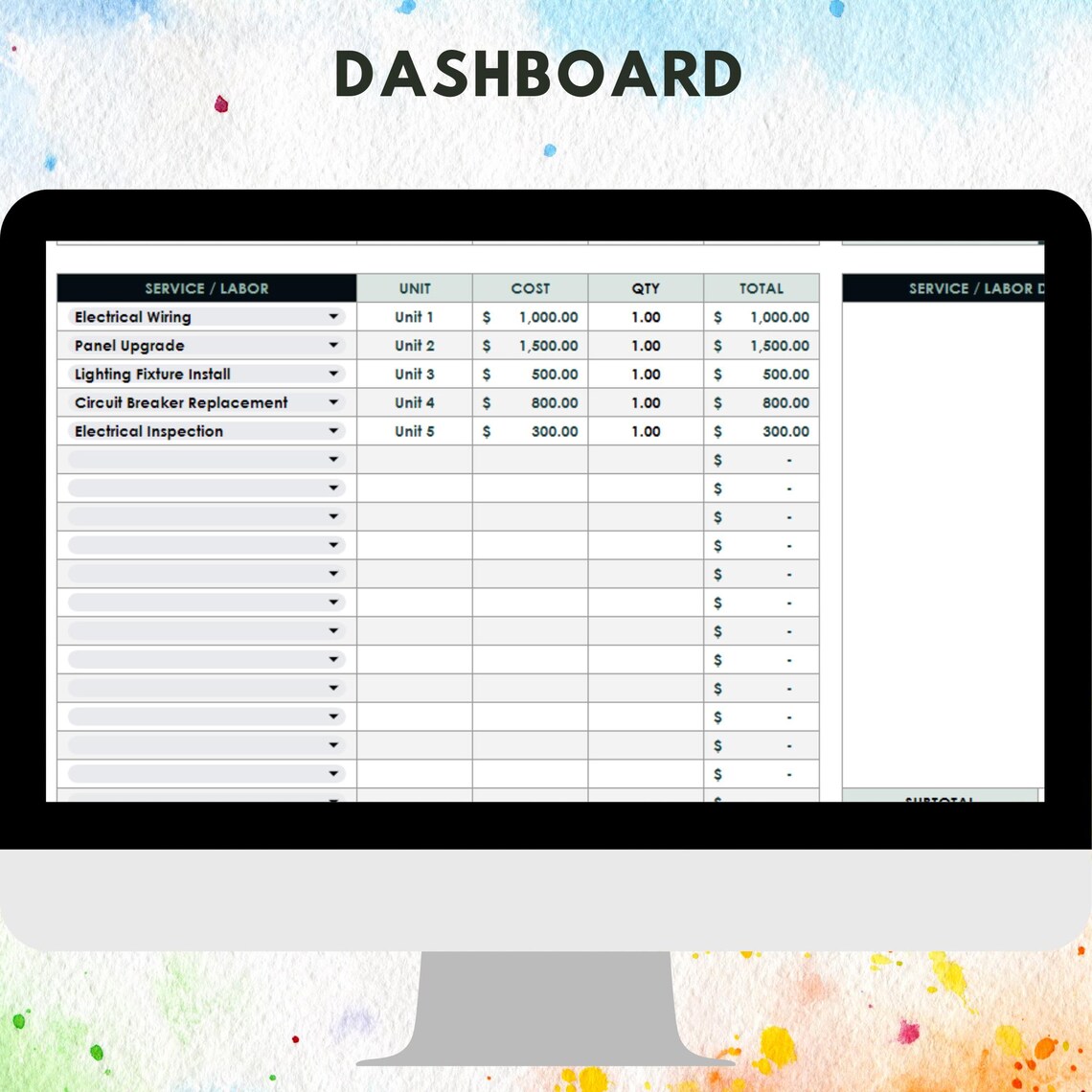 Electrical Estimate Template, Editable Google Sheets Template, Digital ...