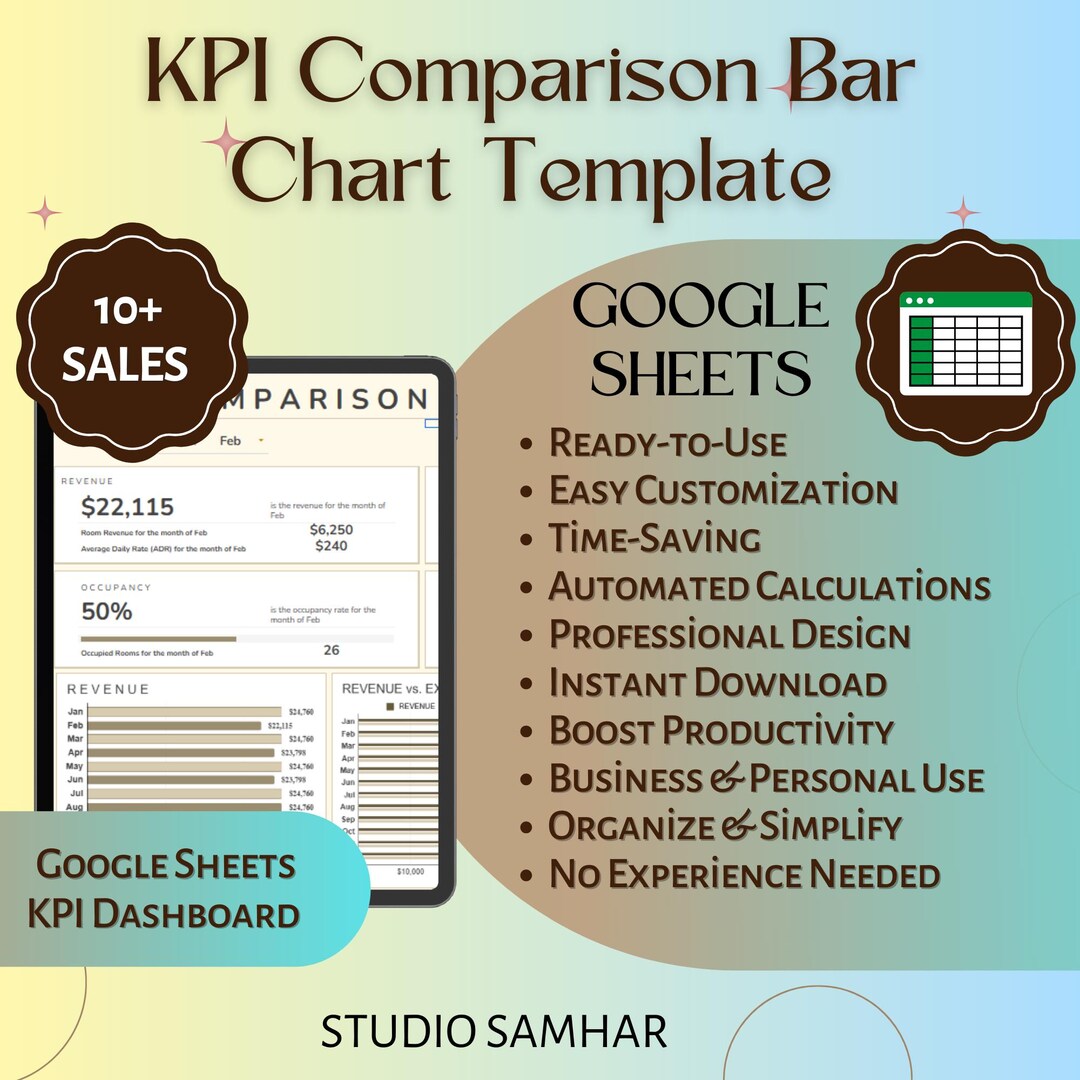 KPI Comparison Bar Chart Template for Google Sheets Dashboard, Data ...
