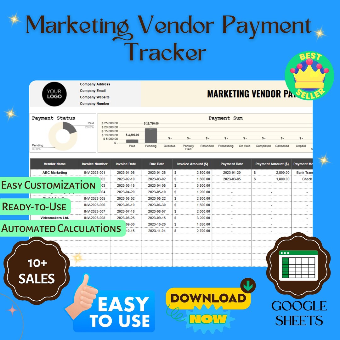 Marketing Vendor Payment Tracker Template, Editable Google Sheets ...