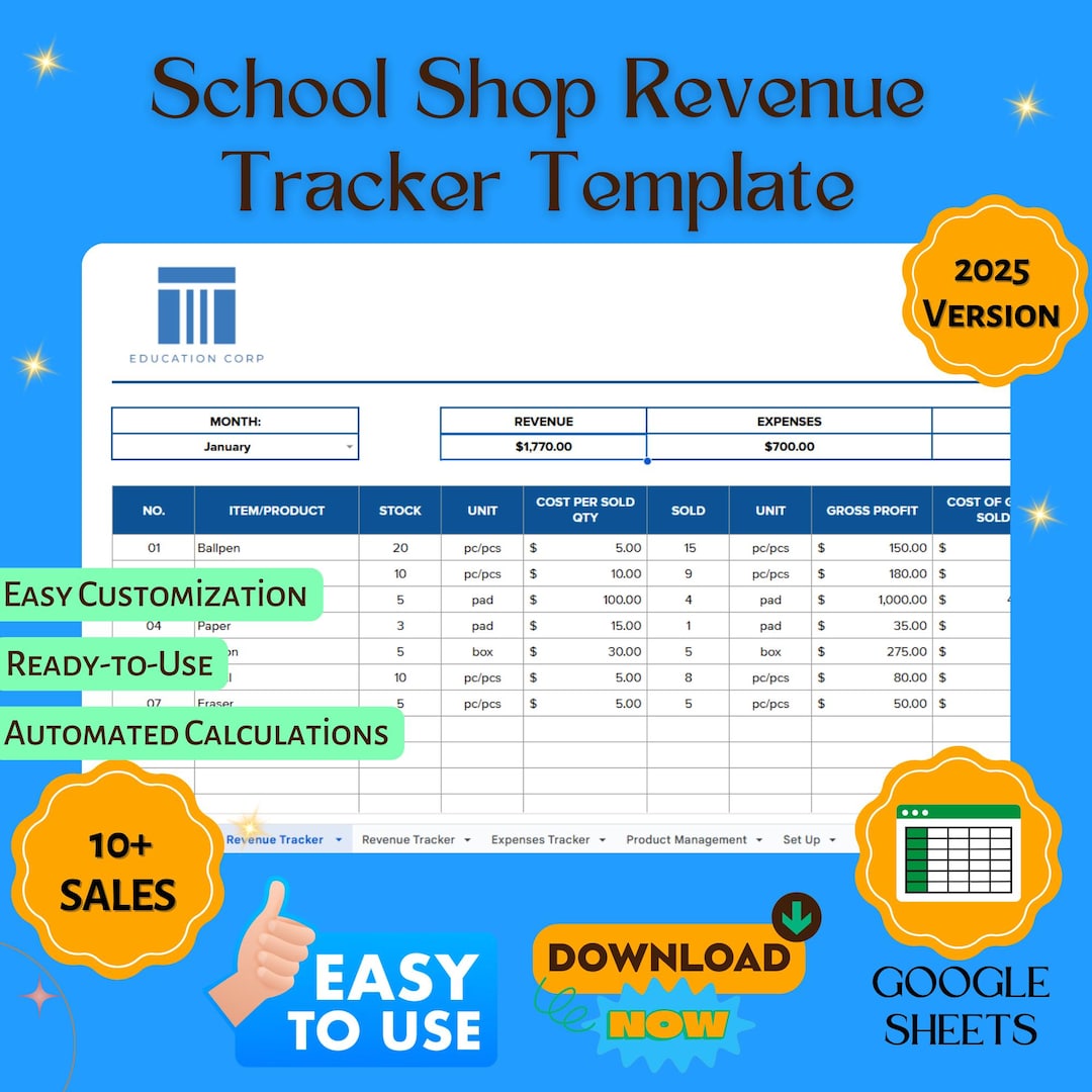 School Shop Revenue Tracker Template, Sales Monitoring Tool, School ...