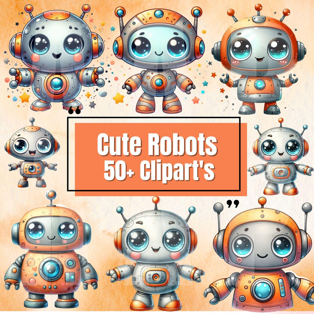 50 Cute Robot Clipart Bundle Digital Download for Kids, DIY Crafts ...