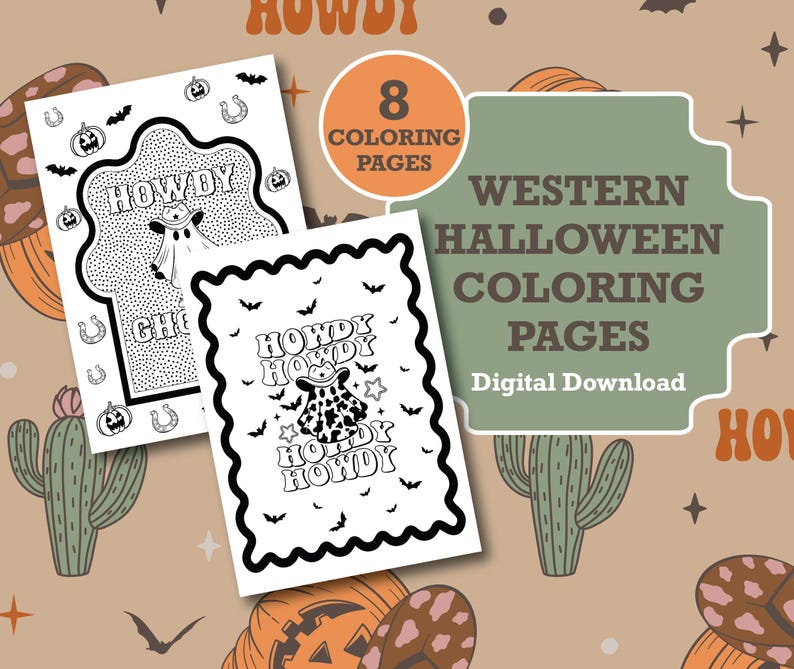 Western Retro Halloween Coloring Pages, Digital Download, Spooky ...