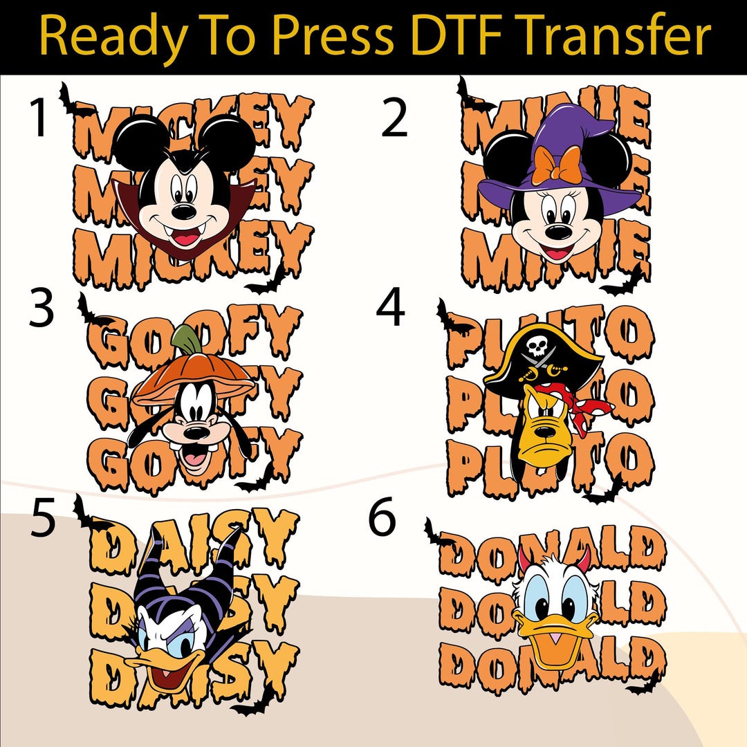 Vintage Disney Halloween All Characters DTF, Mickey and Friends ...