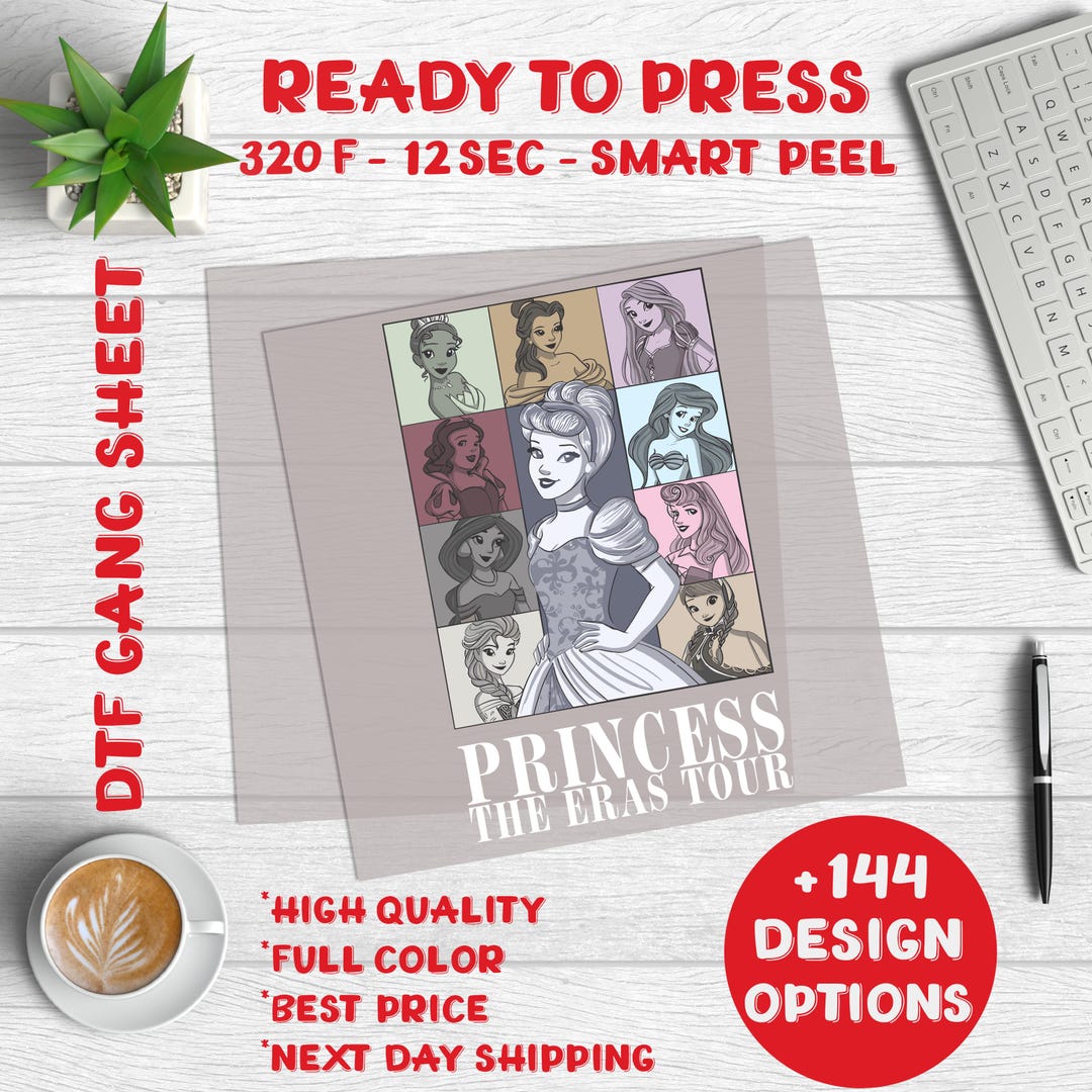 Rapunzel Ariel Elsa Dtf, Disney Era Tour Princess Dtf, Ready to Press ...