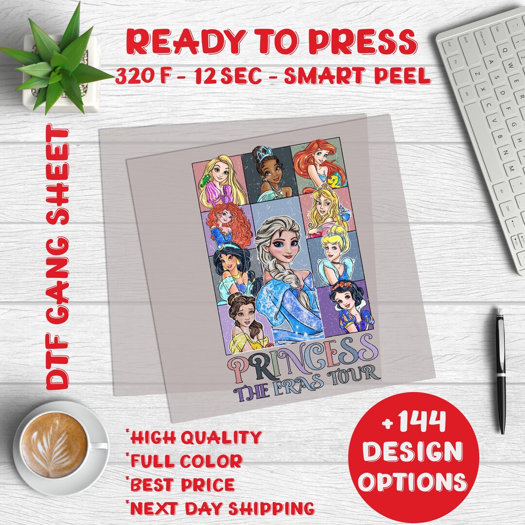 Disney Era Tour Princess Dtf, Elsa Rapunzel Ariel Dtf, Ready to Press ...