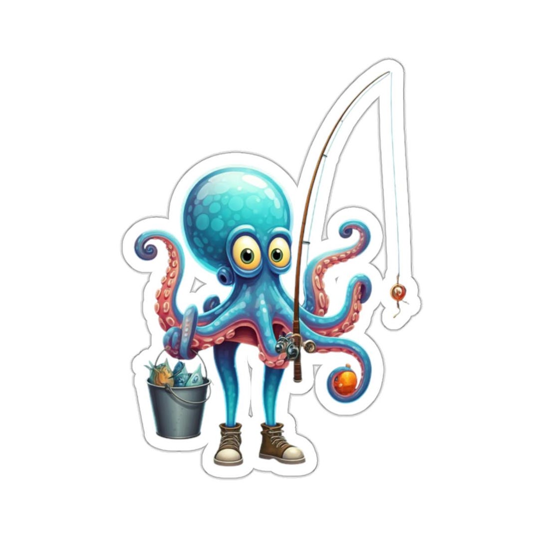 Octopus Fishing Sticker Kiss-cut Stickers Cartoon Octopus Sticker ...