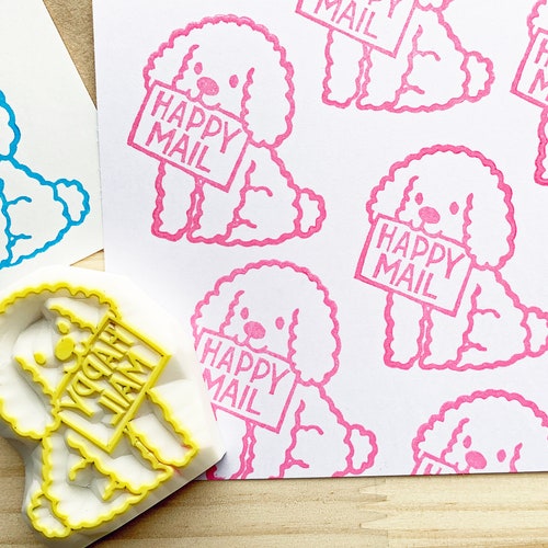Toy Poodle Rubber Stamp Happy Mail Stamp Hand Carved Stamp | Etsy