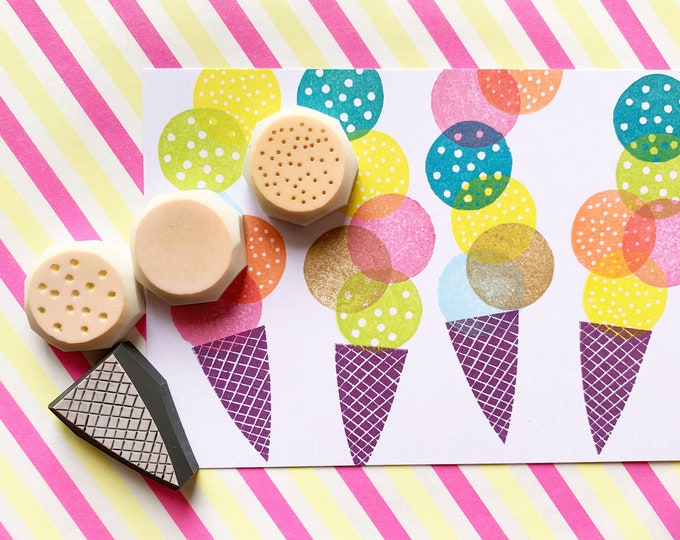 Vintage Rubber Stamp Sundae Large Ice Cream Cone and Ken - Etsy