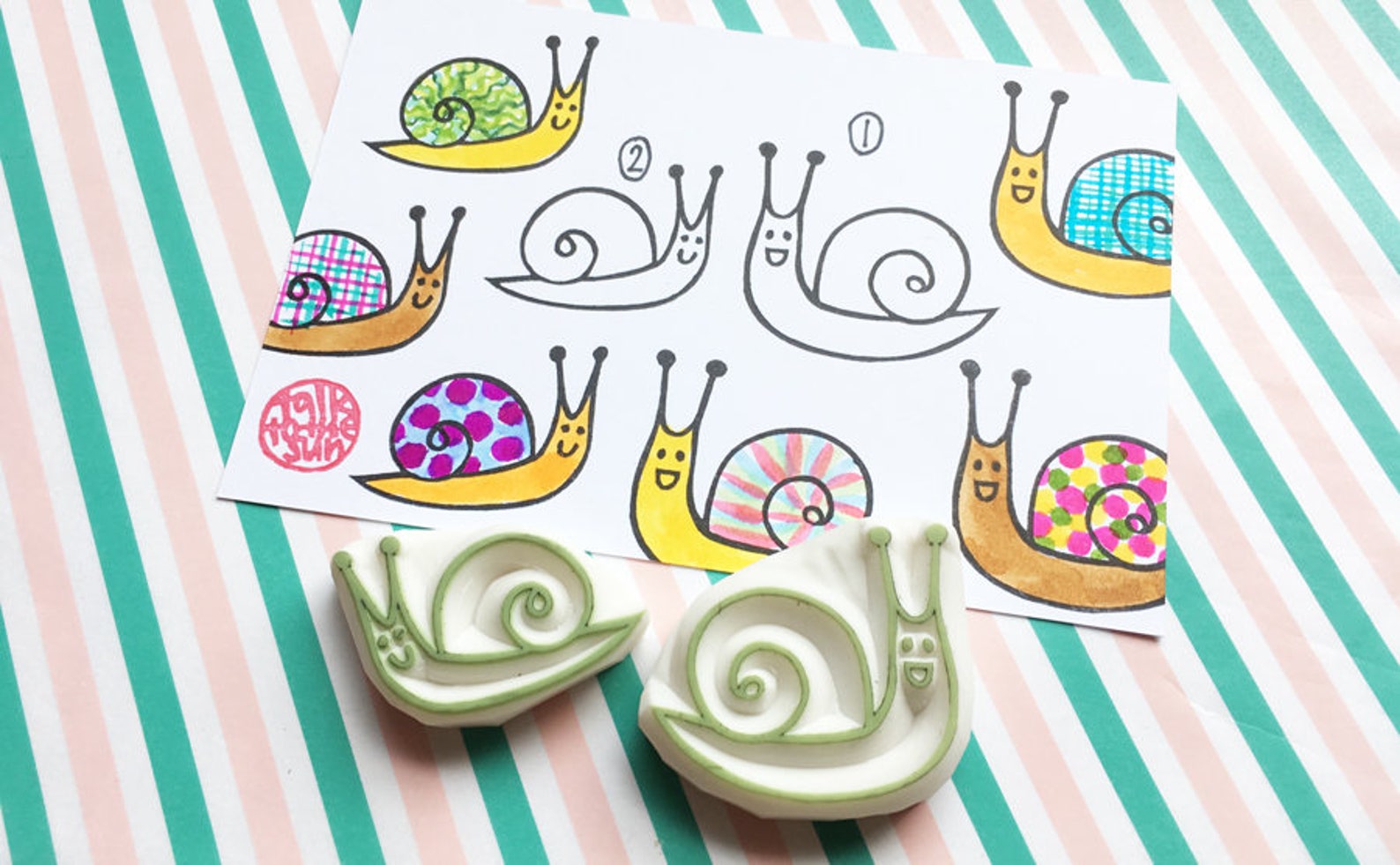 Smiley Snail Rubber Stamp Forest Animal Stamp Hand Carved - Etsy