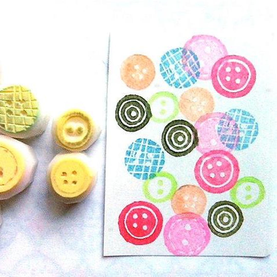 Small Button Rubber Stamp Set | Hand Carved Stamps | Card Making ...