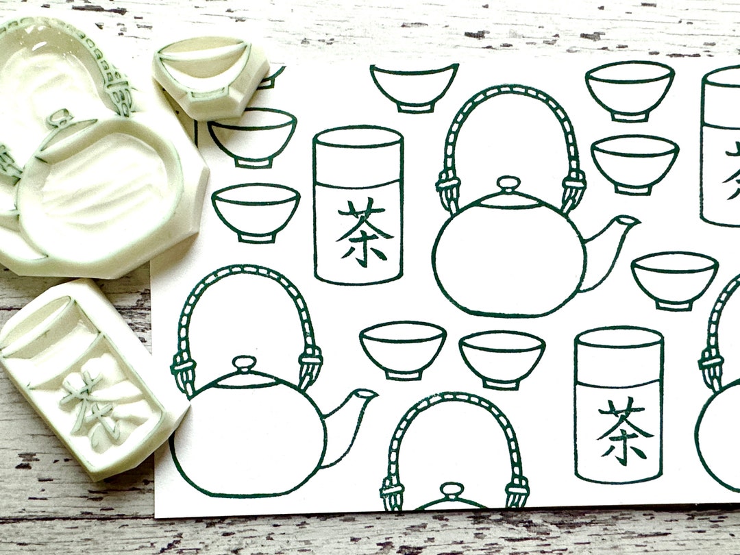 Japanese Sencha Green Tea Rubber Stamp Set, Tea Pot Tea Cup & Tea Leaf ...