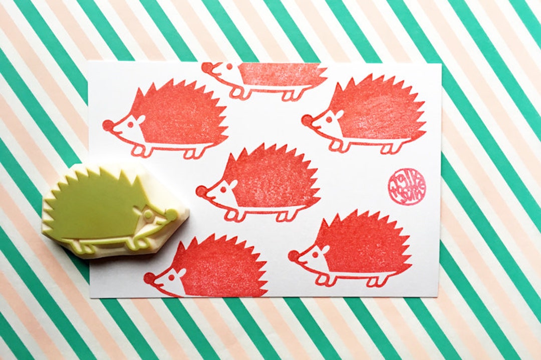 Hedgehog Rubber Stamp, Woodland Animal Stamp, Hand Carved Stamp, Craft ...
