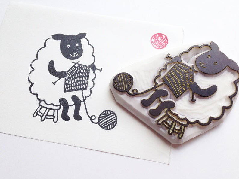 Mama Sheep Rubber Stamp Knitting Stamp Hand Carved Stamp - Etsy
