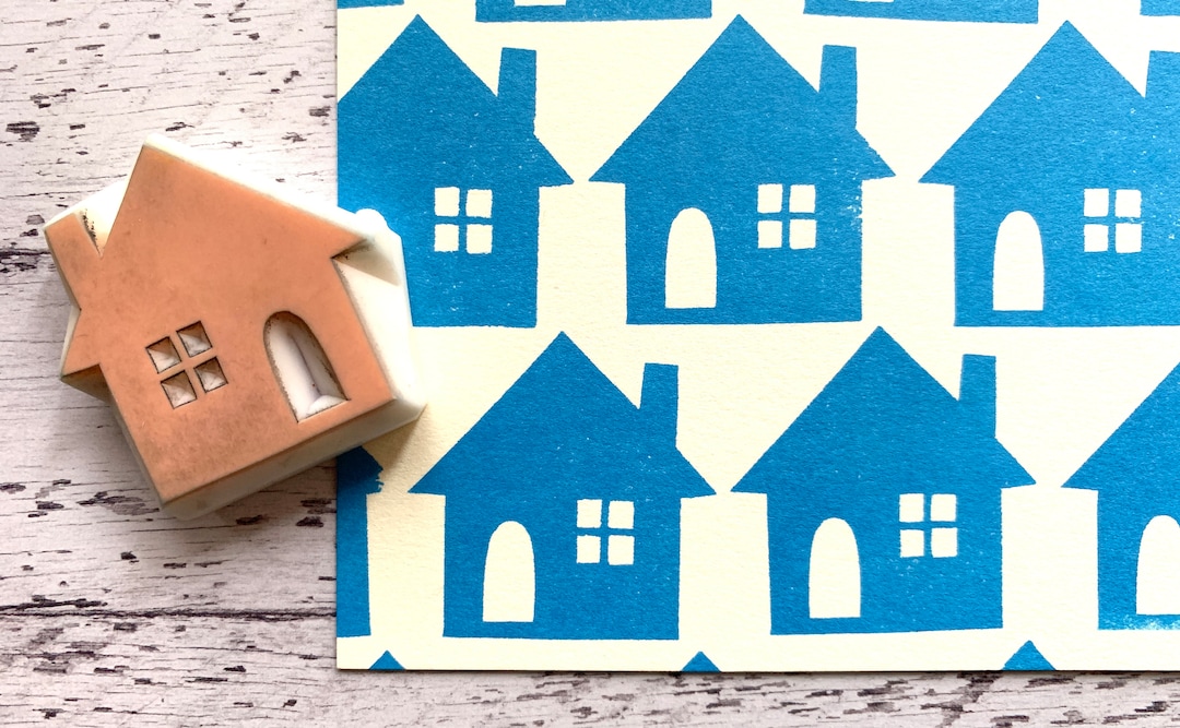 House Rubber Stamp: Hand Carved Stamp - Cottage Home Design - Etsy