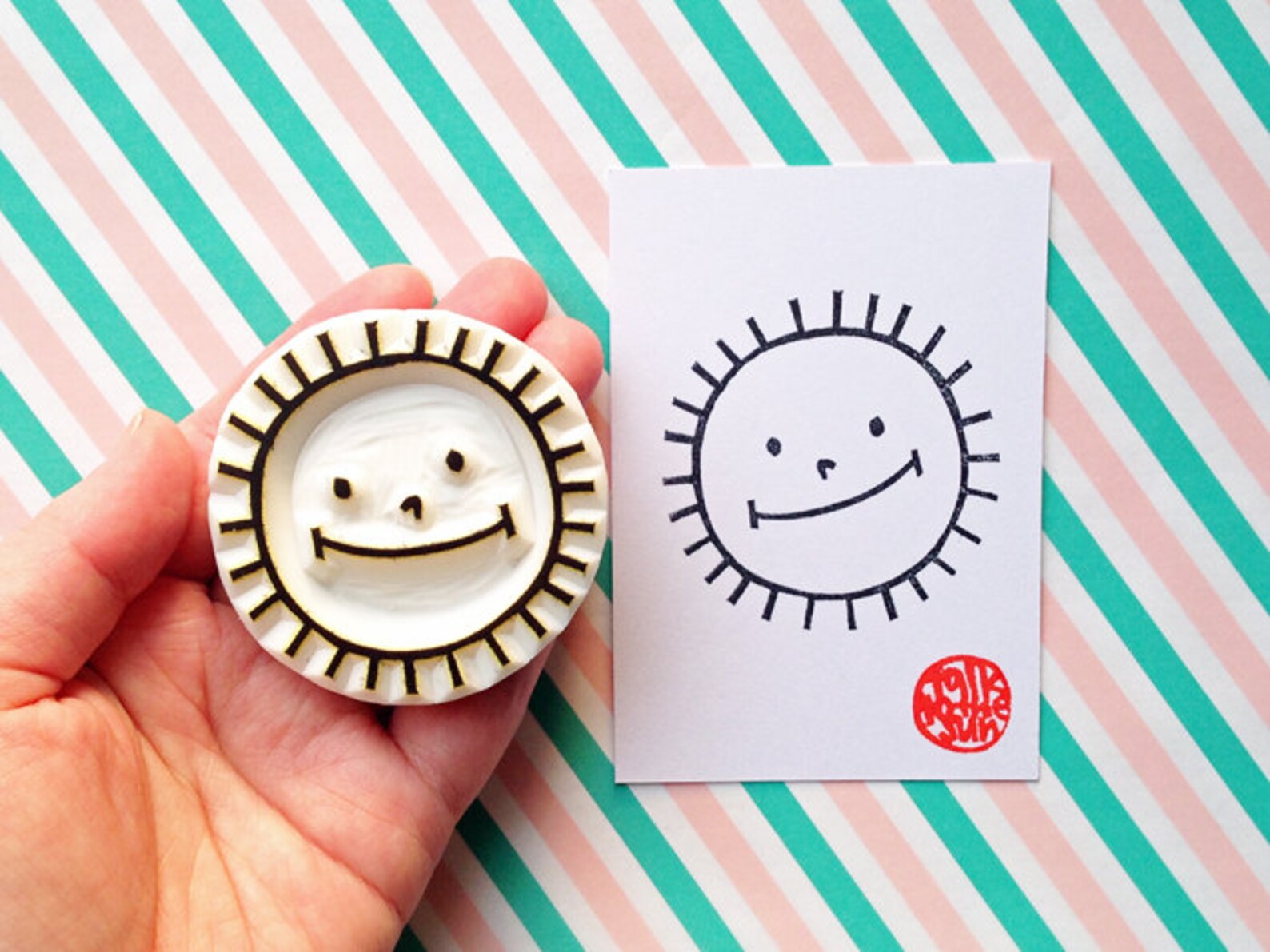 Smiley Sun Rubber Stamp Happy Face Stamp Hand Carved Stamp - Etsy UK