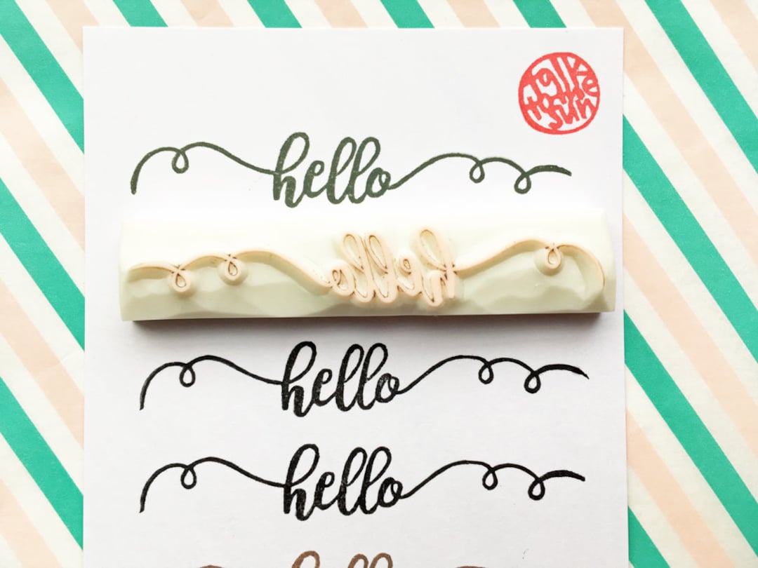 Hello Rubber Stamp, Calligraphy Stamp for Snail Mail, Hand Carved Stamp ...