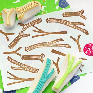 Twig Rubber Stamp Set Tree Branch Stamps Hand Carved Stamps - Etsy