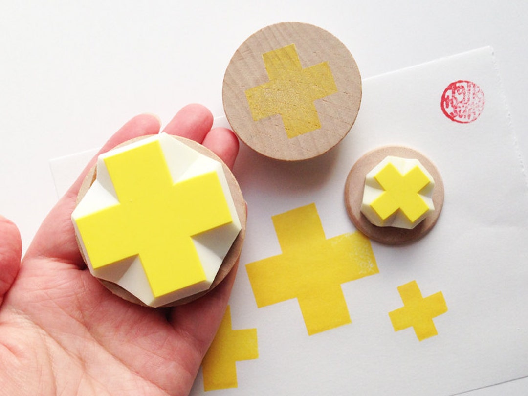 Simple Cross Rubber Stamp Set: Hand Carved Plus Sign Stamps, Geometric ...