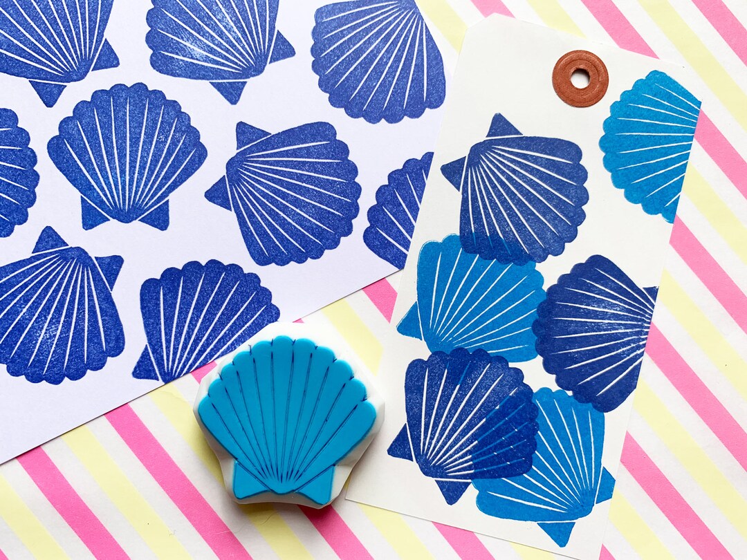 Scallop Shell Rubber Stamp | Hand Carved Stamp | Card Making & Summer ...