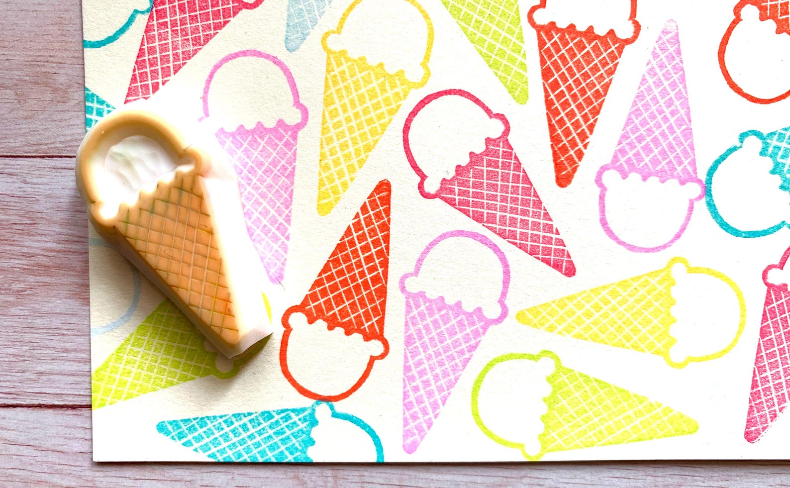 Ice Cream Cone Rubber Stamp | Hand Carved Stamp | Card Making Summer ...