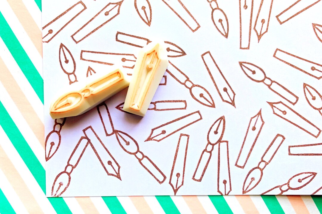 Pen Nib Rubber Stamp Set | Hand Carved Stamps | Journaling Card Making ...