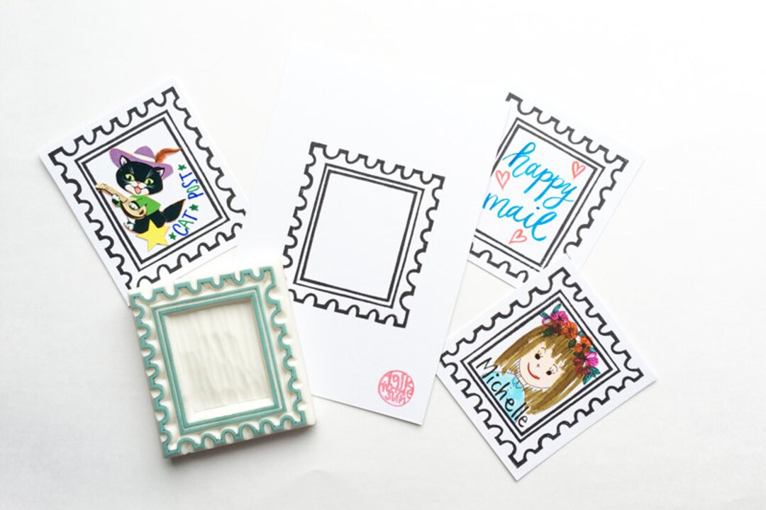 Postage Stamp Frame Rubber Stamp, Snail Mail Stamp, Hand Carved Stamp ...
