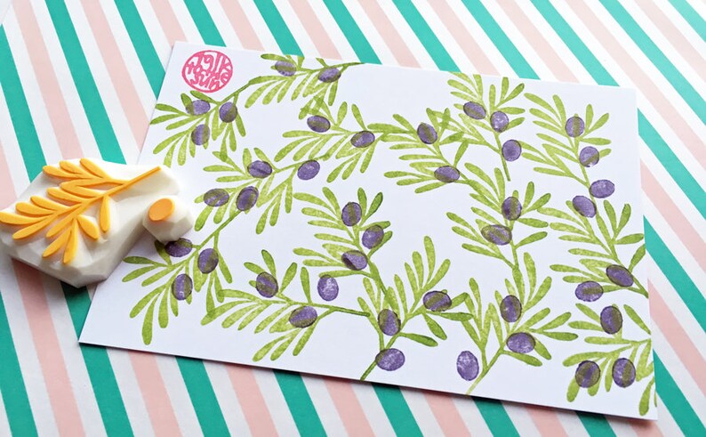 Olive Rubber Stamp Olive Tree Branch Stamp Hand Carved - Etsy