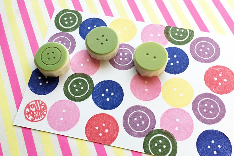 Sewing Button Rubber Stamp Set Hand Carved Stamps Gift for - Etsy