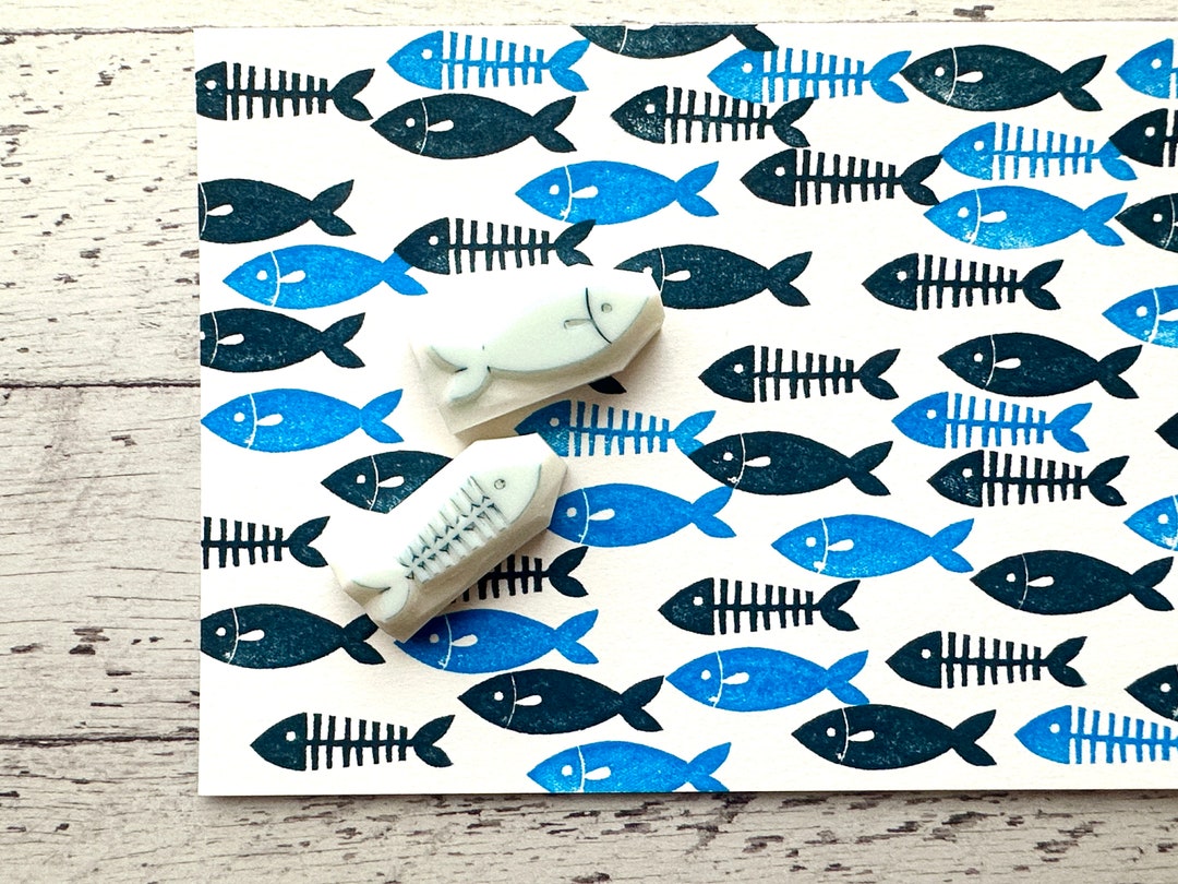 Fish Rubber Stamp, Fish Bone Stamp for Journaling, Hand Carved Stamps ...