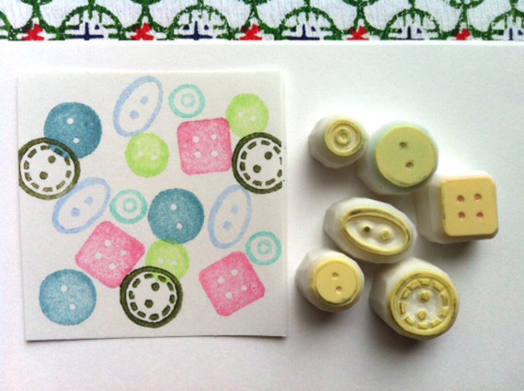 Button Rubber Stamp Set, Sewing Stamp, Hand Carved Stamps by ...