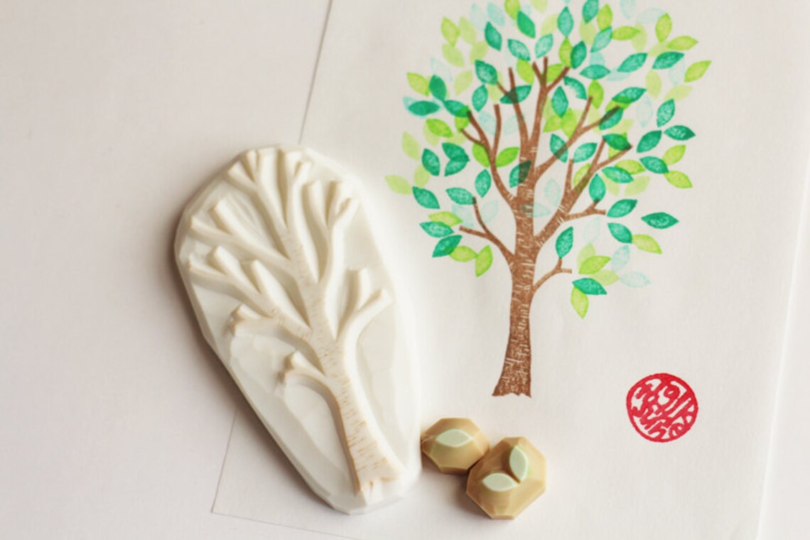 Birch Tree Rubber Stamp Tree Trunk & Leaf Stamps Hand Carved - Etsy Canada