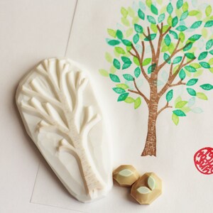 Birch Tree Rubber Stamp, Tree Trunk & Leaf Stamps, Hand Carved Stamps ...