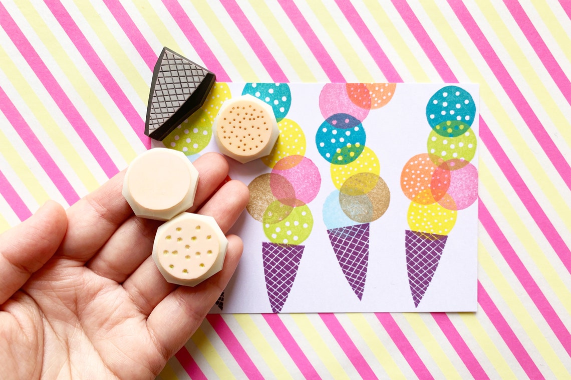 Ice Cream Rubber Stamps Ice Cream Cone Stamp Hand Carved Etsy