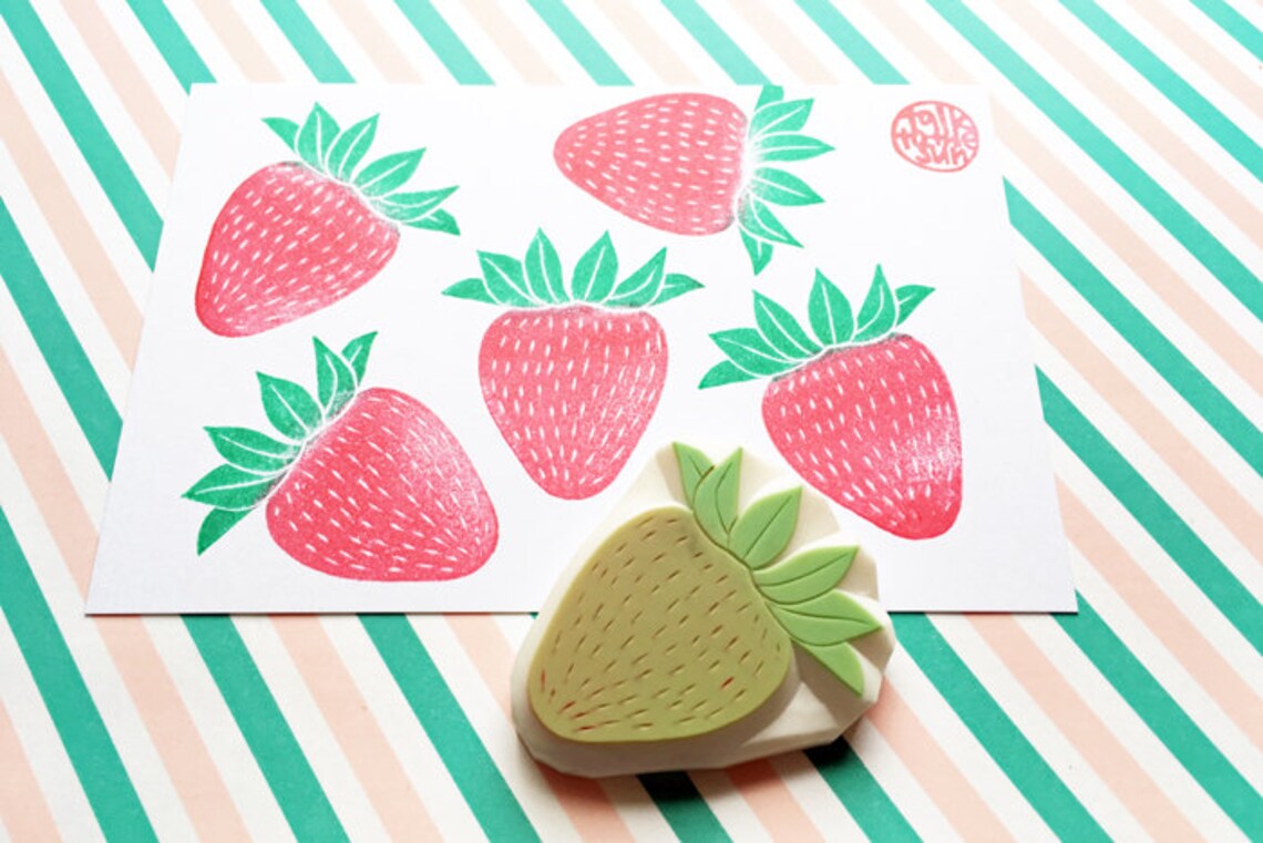 Strawberry Rubber Stamp Fruit Stamp Hand Carved Stamp by - Etsy
