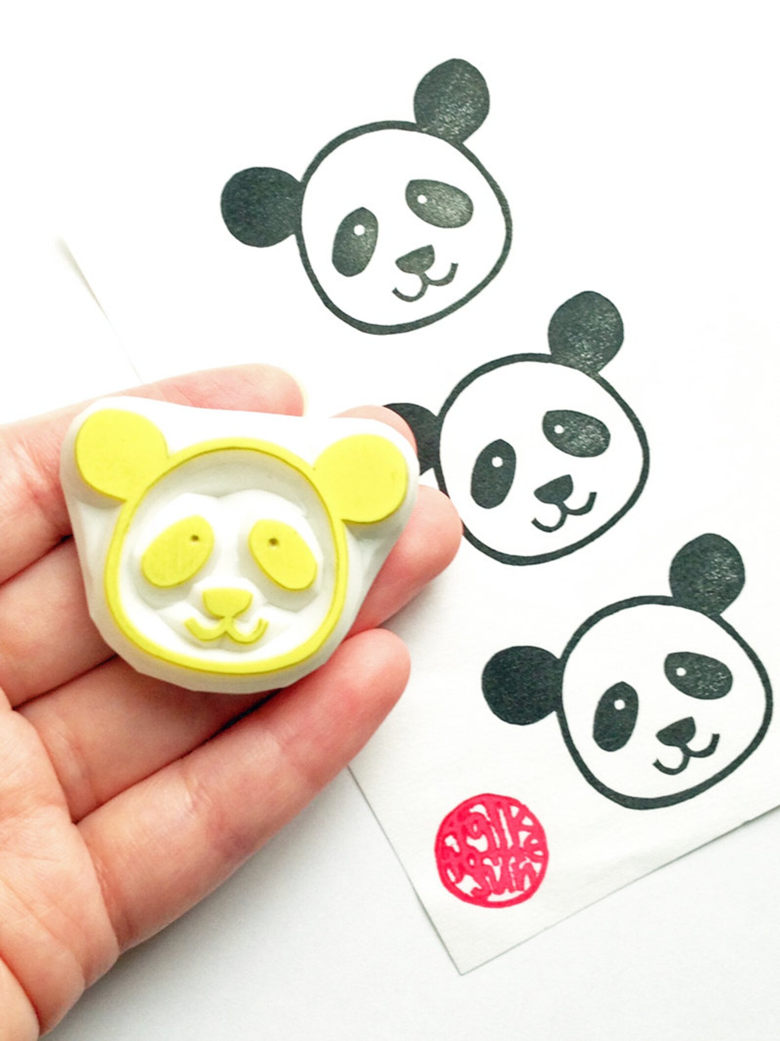 Panda Rubber Stamp Cute Animal Stamp Hand Carved Stamp | Etsy