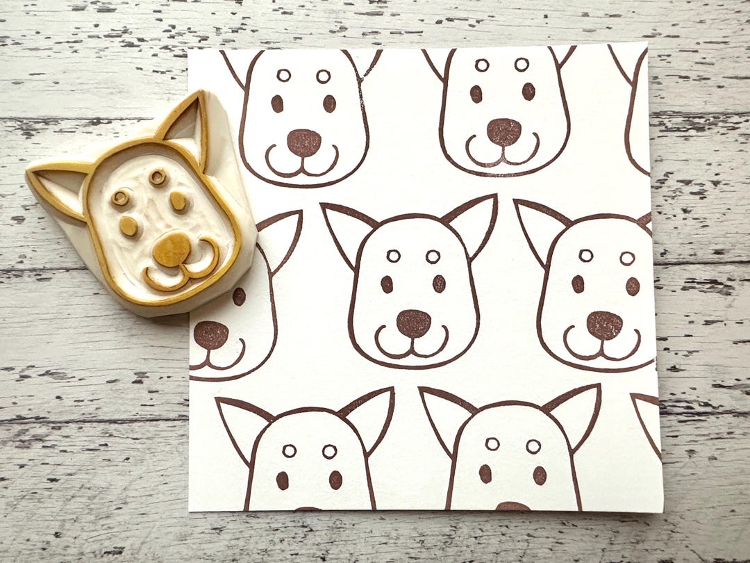 Smiley Shiba Rubber Stamp: Hand Carved Stamp, Japanese Dog Design - Etsy