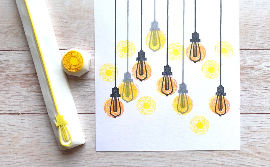 Hanging Light Rubber Stamp Set, Edison Lamp Light Bulb Stamp, Hand ...