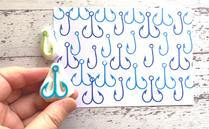 Fish Hook Rubber Stamp Set | Hand Carved Stamps | Fishing Inspired ...