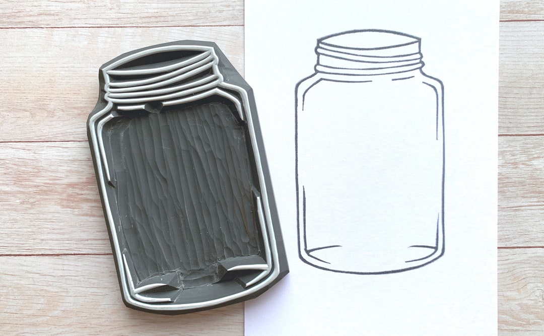 Mason Jar Rubber Stamp, Glass Jar Stamp, Hand Carved Stamp for Card ...