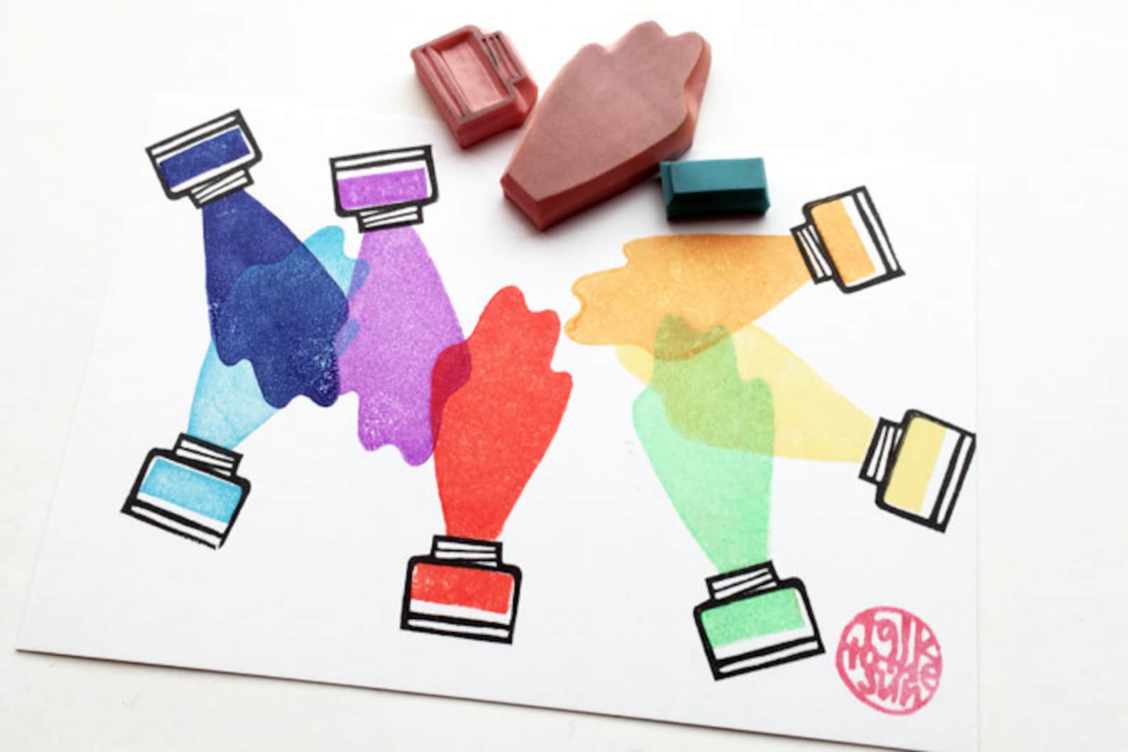 Ink Bottle Rubber Stamp Set Spilt Ink & Glass Bottle Stamps | Etsy