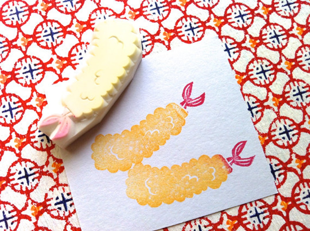 Prawn tempura rubber stamp, Japanese food stamp, Hand carved stamp by ...