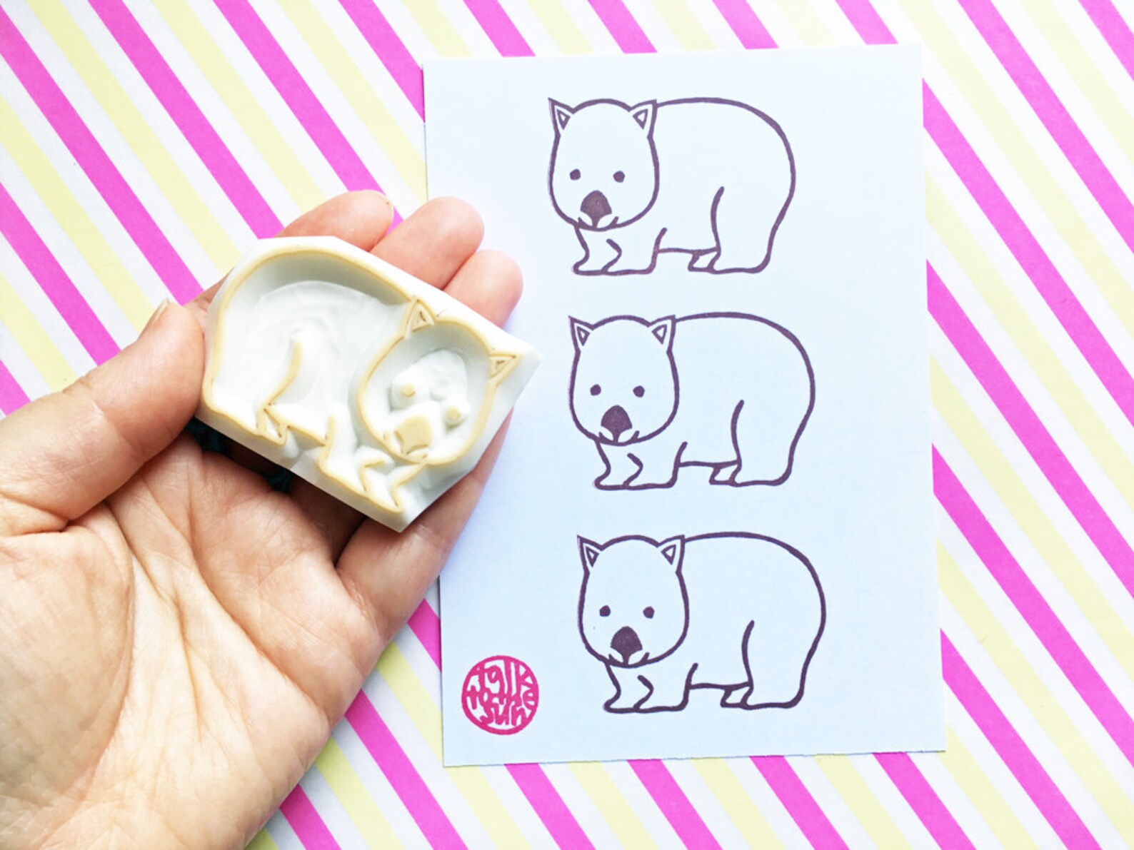 Wombat rubber stamp australian animal stamp hand carved | Etsy