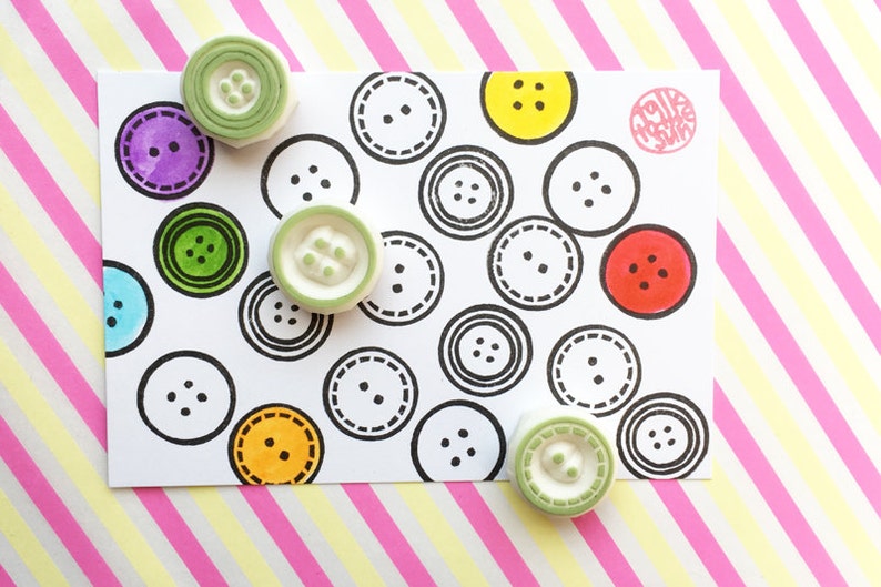 Button Rubber Stamp Set | Hand Carved Stamps | Sewing Inspired Design ...