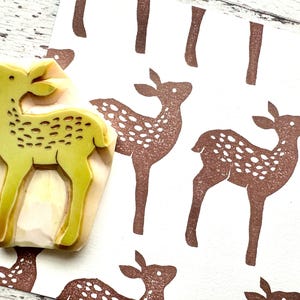 Deer Rubber Stamp, Fawn Stamp, Hand Carved Stamp for Card Making ...