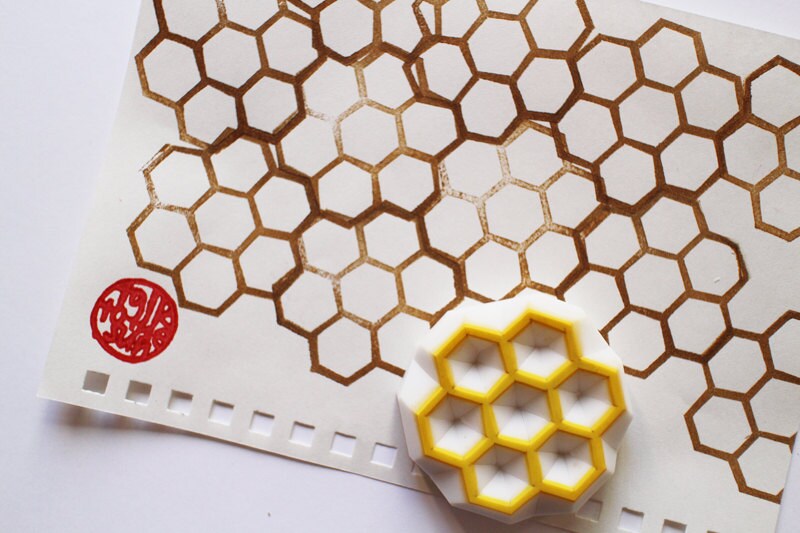 Honeycomb Rubber Stamp Hexagon Pattern Stamp Hand Carved | Etsy