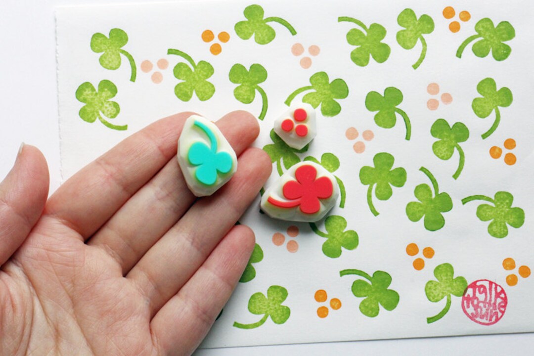 Clover Rubber Stamp Leaf & Flower Stamps Hand Carved Stamps - Etsy