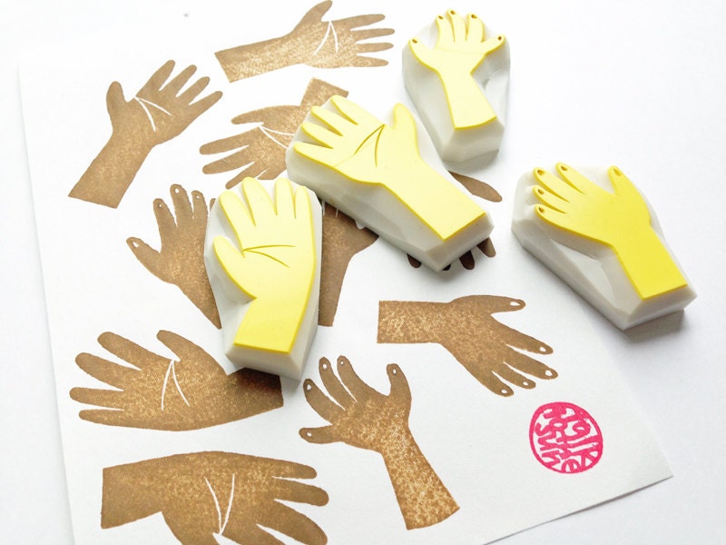 Hand Rubber Stamp Set Waving Hand Stamps Hand Carved Stamps | Etsy