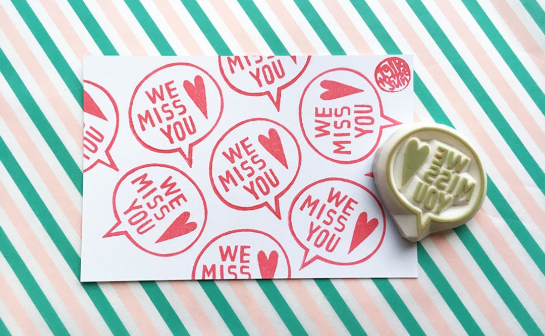 We Miss You Rubber Stamp, Friendship Stamp, Hand Carved Stamp by ...