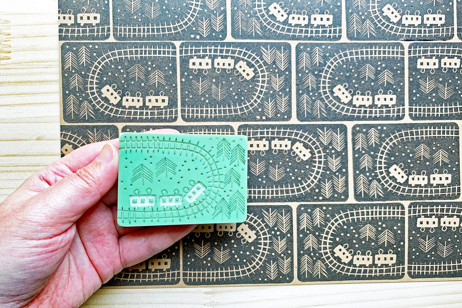 Train on Tracks Rubber Stamp Railway Stamp Woodland Tile | Etsy