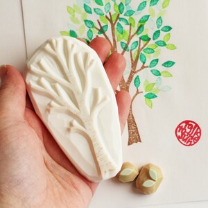 Birch Tree Rubber Stamp, Tree Trunk & Leaf Stamps, Hand Carved Stamps ...